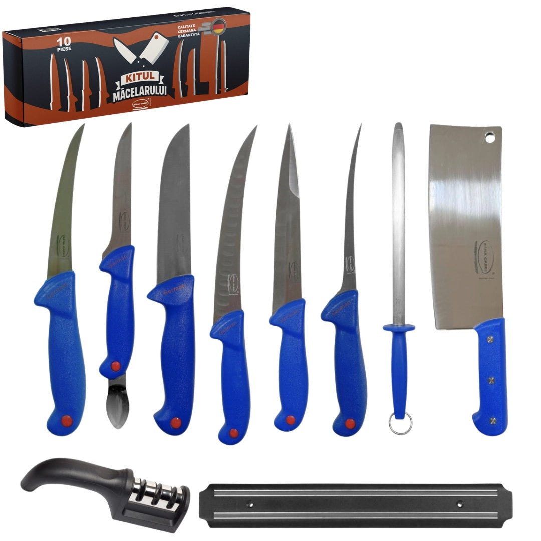 🔪 Kitul Măcelarului – Set Profesional 10 Piese + CADOU SUPORT CUTITE ...